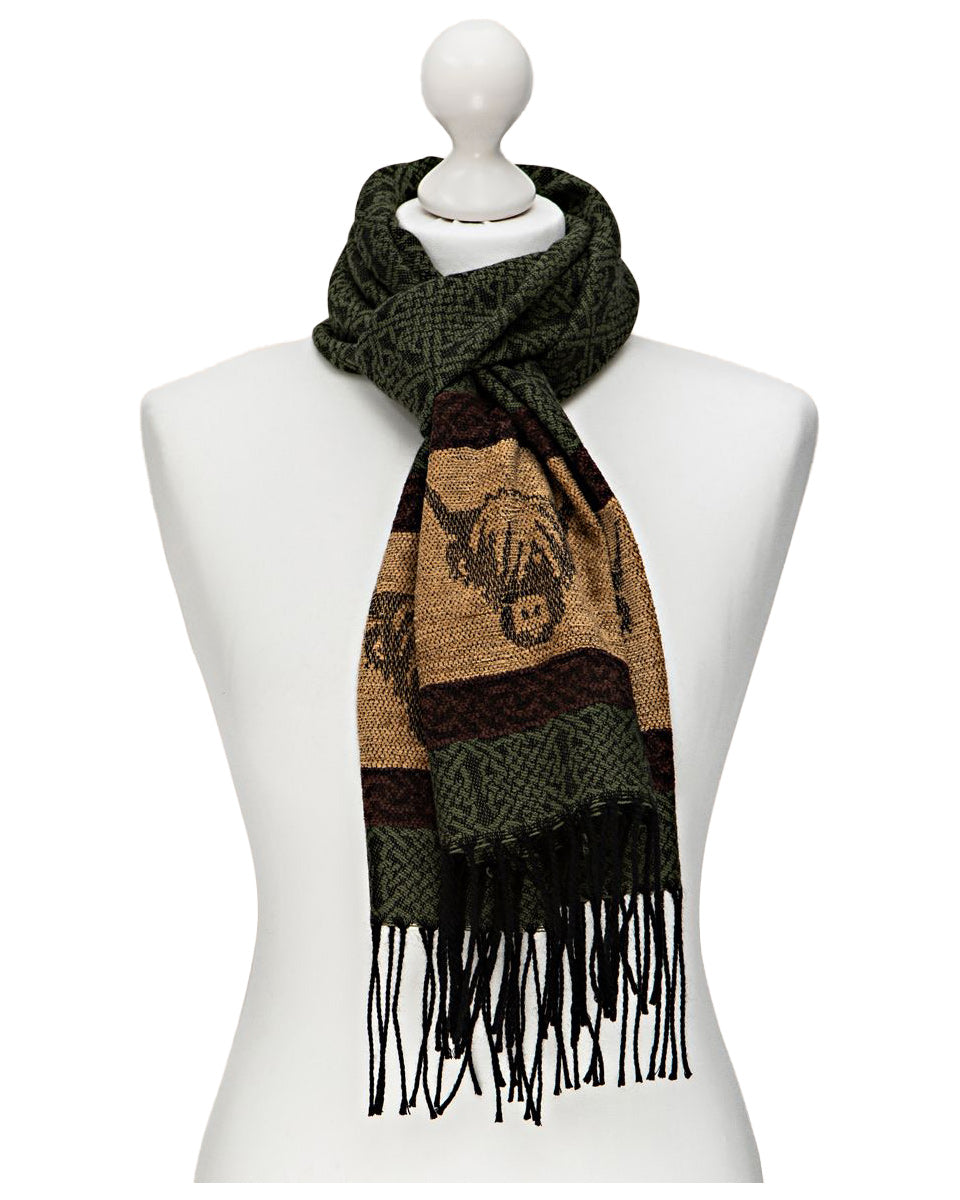 Celtic Scarf in Green with Highland Cow Design – National Trust for ...